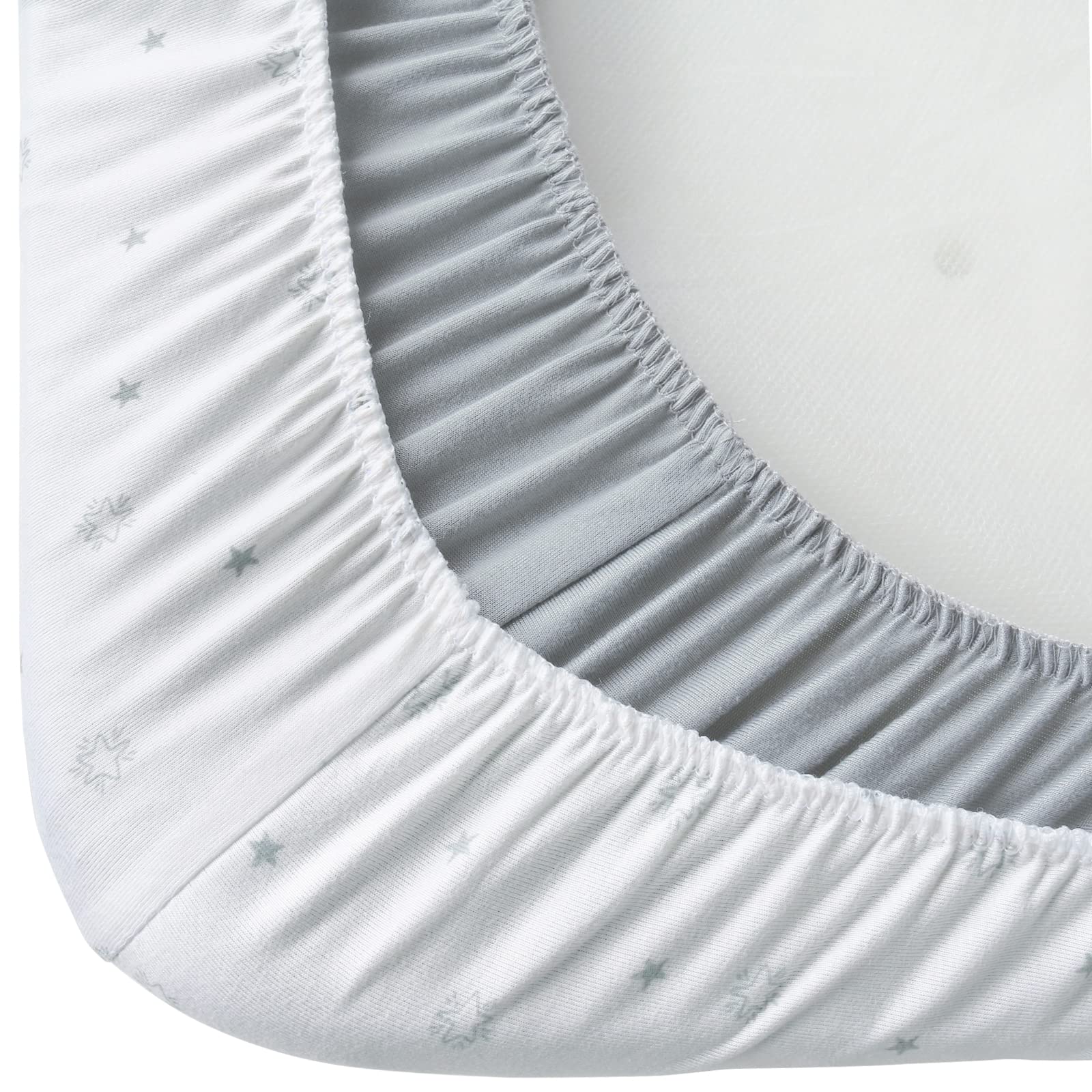 Mini Crib Sheets Fitted 38" x 24"- Compatible with Dream On Me, Babyletto, Davinci & Delta Mini Crib Mattress Pad, Stretchy Soft Mini Crib Sheets Neutral for Baby Boy Girl, Grey & White Star - 2 Pack