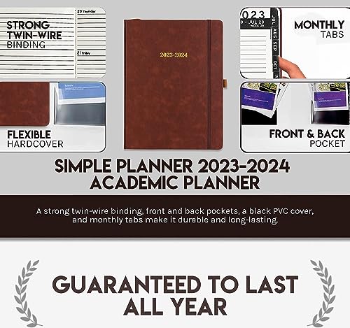 HARDCOVER Daily Leather Planner Weekly Monthly - 8.5x11 - Ensight Academic Planner Business Personal or Student - Pen Holder, Bookmark, Notes Pages, Thick Paper, July 2023 - June 2024 (Brown)