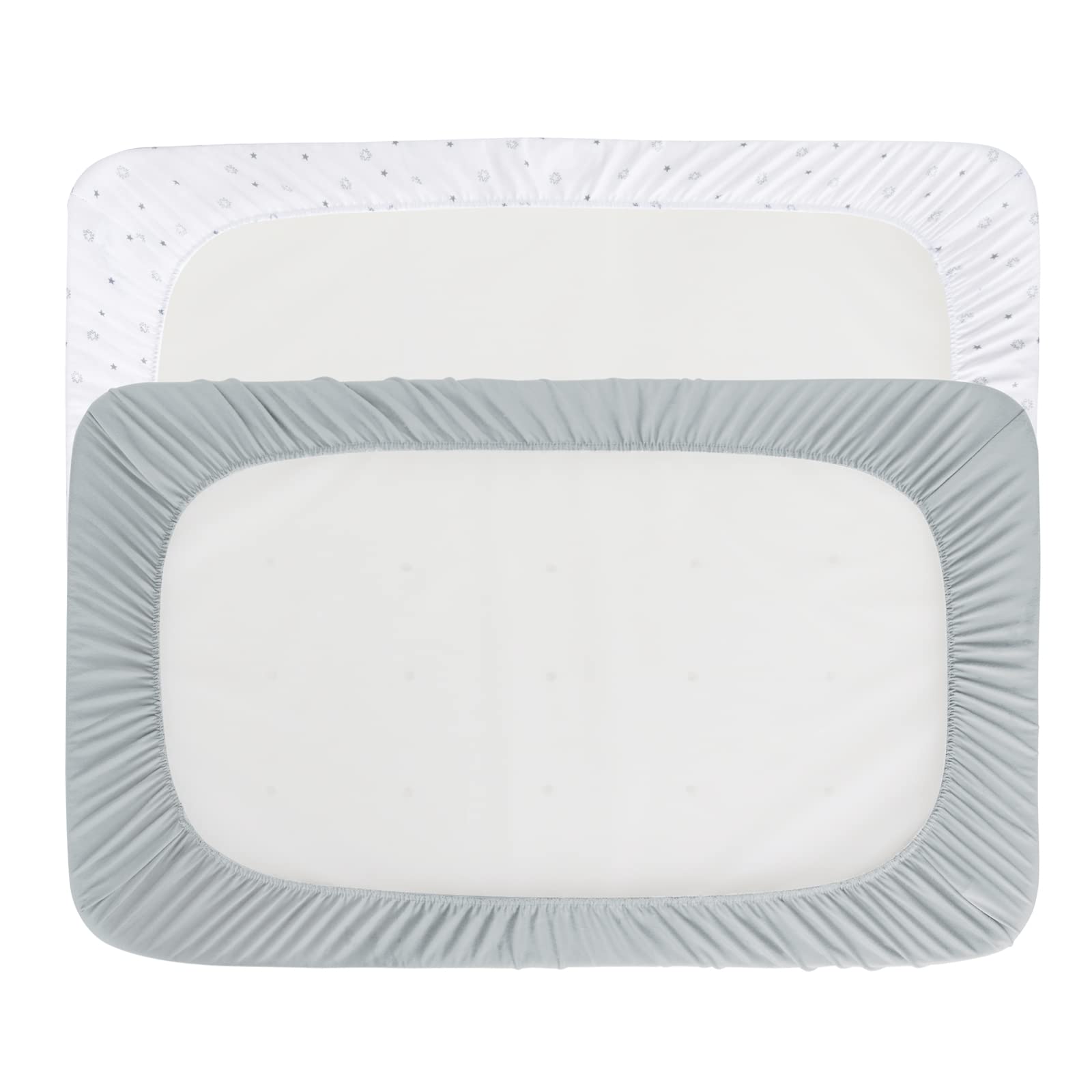 Mini Crib Sheets Fitted 38" x 24"- Compatible with Dream On Me, Babyletto, Davinci & Delta Mini Crib Mattress Pad, Stretchy Soft Mini Crib Sheets Neutral for Baby Boy Girl, Grey & White Star - 2 Pack