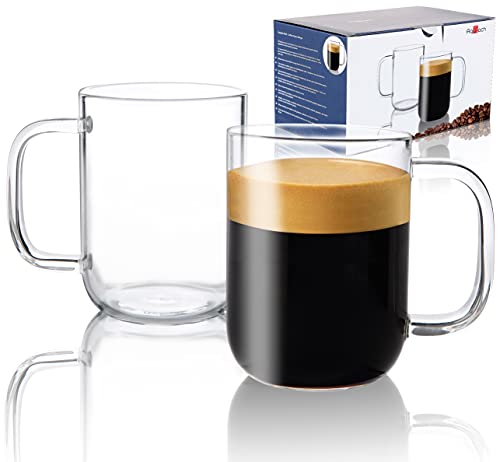 Aquach Glass Mugs 20 oz Set of 2, Extra Large Clear Glass Cup with Handle for Hot/Cold Coffee Tea Beverage, Thicker Quality for Safe Use Every Day