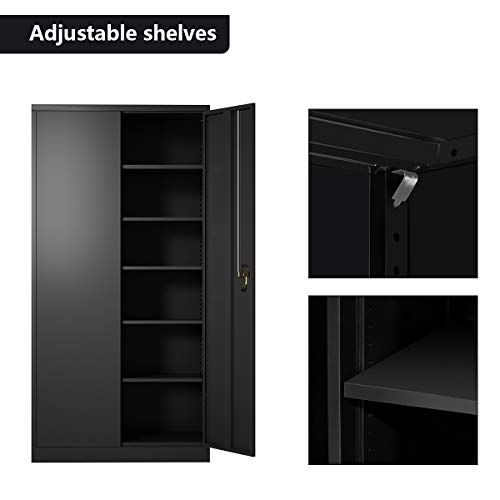SUXXAN Metal Wardrobe Storage Cabinet, Industrial Steel Storage Cabinet with Adjustable Shelves and Hanging Rod, Modern Style for Home Office, Assembly Required
