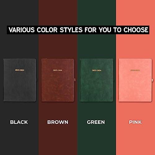 HARDCOVER Daily Leather Planner Weekly Monthly - 8.5x11 - Ensight Academic Planner Business Personal or Student - Pen Holder, Bookmark, Notes Pages, Thick Paper, July 2023 - June 2024 (Brown)