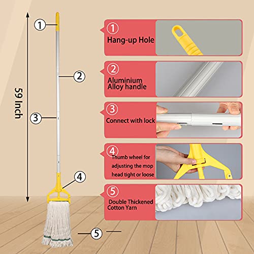 OFO Loop-End String Mop, Heavy Duty Commercial Industrial Mop with Extra Mop Head Replacement, 59 inch Aluminium Alloy Pole
