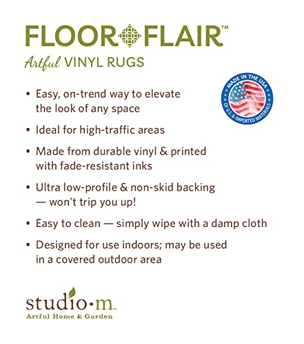 Studio M Floor Flair Hadley Hall - Haze Boho Pattern - 3 x 5 Ft Decorative Vinyl Rug - Non-Slip, Waterproof Floor Mat - Easy to Clean, Ultra Low Profile - Printed in The USA