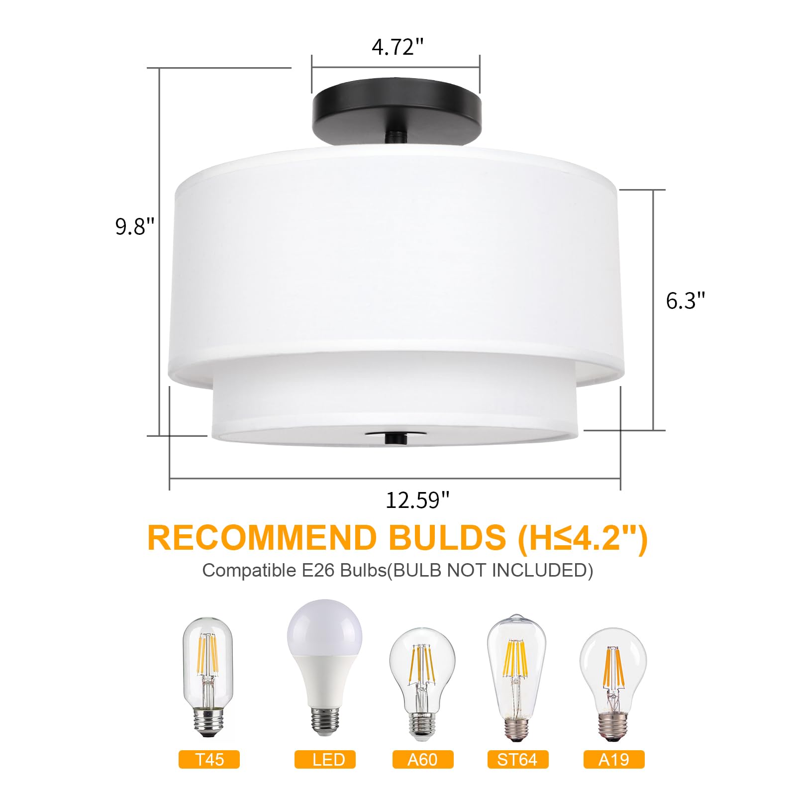 Modern Flush Mount Ceiling Light Fixture - Easric Light Fixtures Ceiling Mount Hallway Light Fixtures Ceiling with White 2-Layer Fabric Shade Drum Ceiling Lights for Bedroom,Living Room,Kitchen,Foyer
