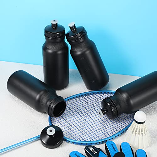 48 Pieces Squeeze Sports Water Bottles 20 oz Reusable Sport Bottle No BPA Plastic with Easy Open Leakproof Push/Pull Spout for Bike, Blank DIY, Black(Black Lid)