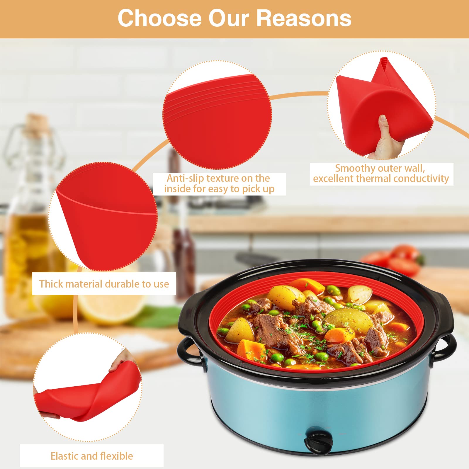 Silicone Slow Cooker Liners fit Crock-Pot 7-8 Quart Oval Slow Cooker，Reusable & Leakproof Dishwasher Safe Cooking Liner for 7 Quart Crock Pot (1pcs-Blue [Fit 7 to 8 QT][12"D x 9.25"W x 4.92"H])