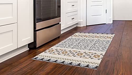 Studio M Floor Flair Hadley Hall - Haze Boho Pattern - 3 x 5 Ft Decorative Vinyl Rug - Non-Slip, Waterproof Floor Mat - Easy to Clean, Ultra Low Profile - Printed in The USA