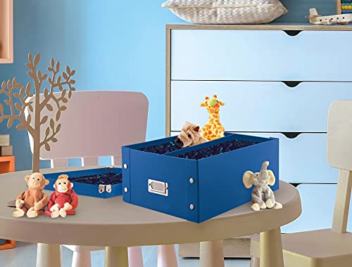 Snap-N-Store Storage Box - Pack of 2 Large, Collapsible, 13.25 x 10.13 x 5.75 Inch Storage Boxes for Kids, Crafts, Toys, Games and Organizing - Foldable Containers with Lids - Back To School - Blue