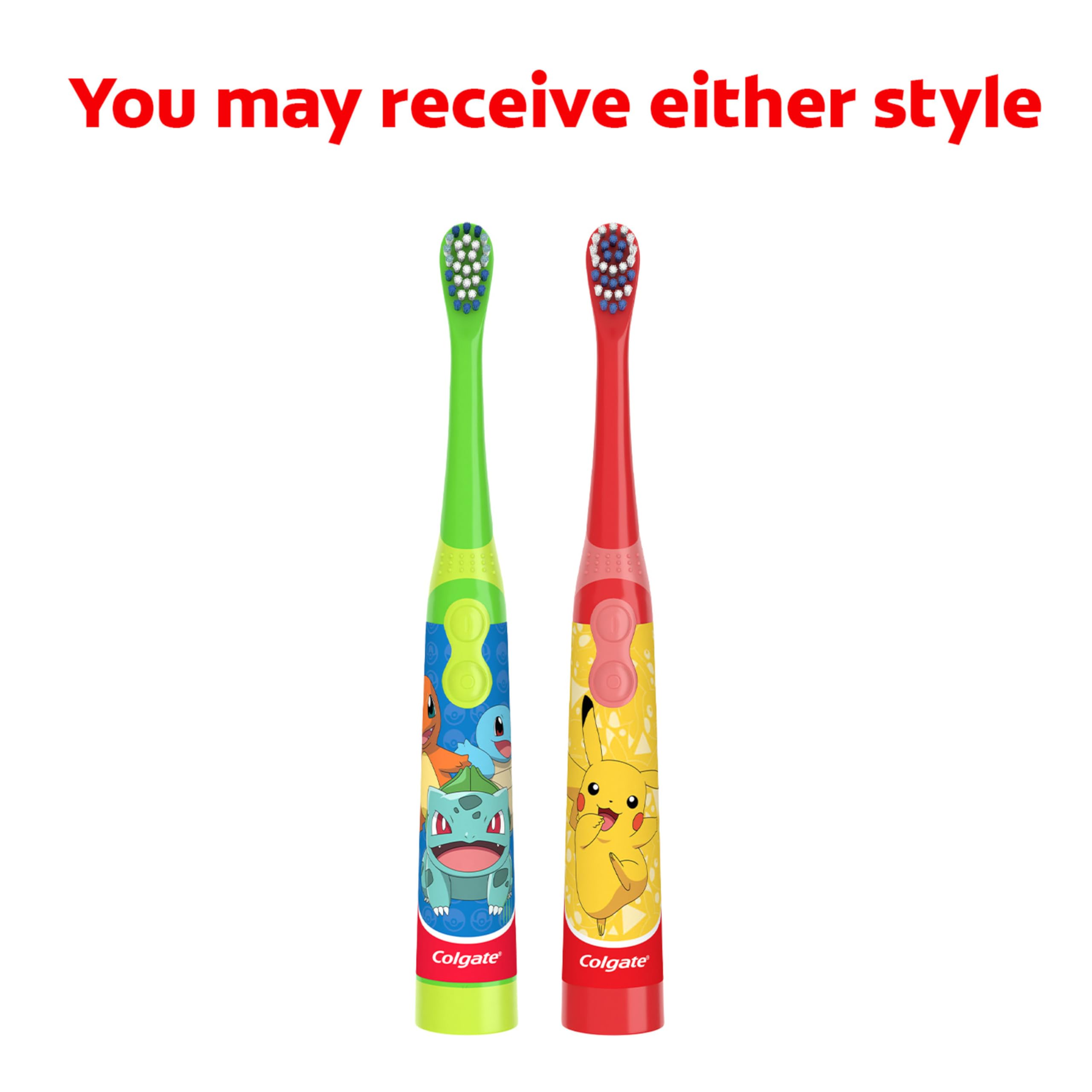 Colgate Kids Battery Powered Toothbrush, Kids Battery Toothbrush with Included AA Battery, Extra Soft Bristles, Flat-Laying Handle to Prevent Rolling, Pokemon Toothbrush, 1 Pack (Style May Vary)
