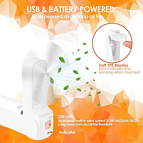 BRILLIRARE Handheld Fan, 3 IN 1 Portable Personal Fans with Power Bank&Flashlight, Mini Foldable Pocket Desk Fan, USB Rechargeable Battery Operated, 8-24 Work Hours for Travel Camping, White