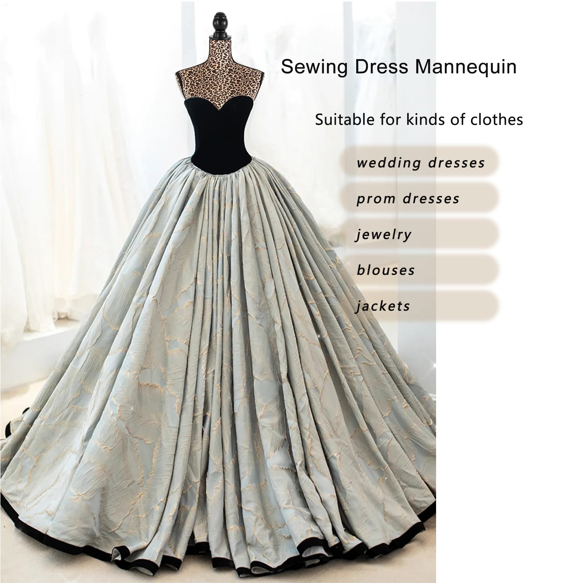 Encomle Dress Form Female Mannequin Torso, Height Adjustable Mannequin Body with Stand for Sewing, Display, Leopard Print