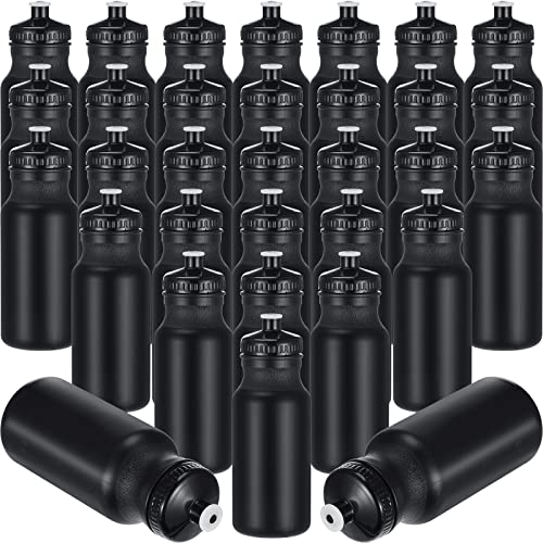 48 Pieces Squeeze Sports Water Bottles 20 oz Reusable Sport Bottle No BPA Plastic with Easy Open Leakproof Push/Pull Spout for Bike, Blank DIY, Black(Black Lid)