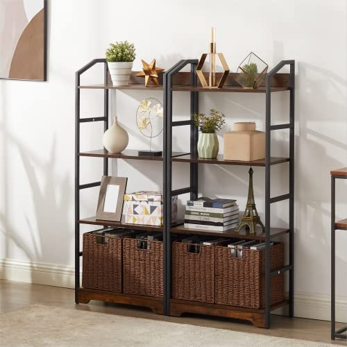 Vagusicc Industrial Display Standing Bookshelf, 4-Tier Tall Bookcase Wood Book Shelf, Modern Book Shelf Storage Organizer Steel Frame, Multipurpose Bookshelf for Living Room/Bedroom/Kitchen/Bathroom