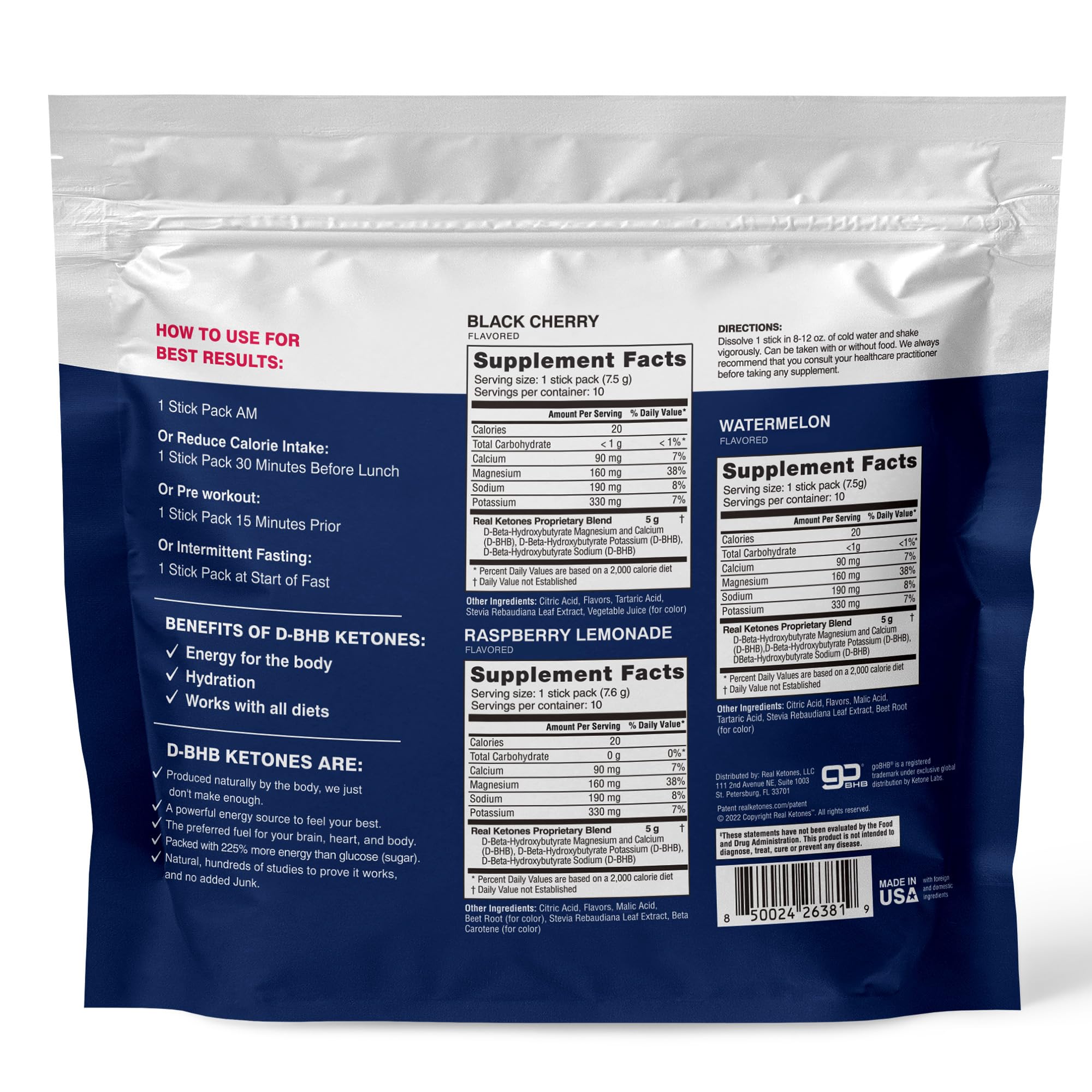 BHB Exogenous Ketones Drink Mix Packets - Real Ketones Keto Electrolytes Powder Packets No Sugar with 4 Main Fasting Electrolytes plus Hydrating Patented Keto BHB - 30 Count Variety Pack