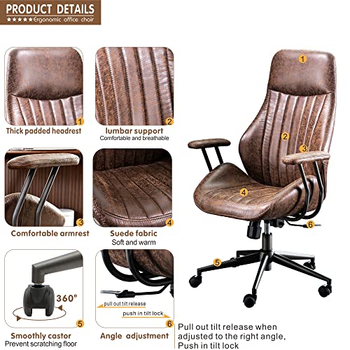 XIZZI Ergonomic Chair, Modern Computer Desk Chair,Executive Swivel Task Chair with Armrests Support (Dark Brown)