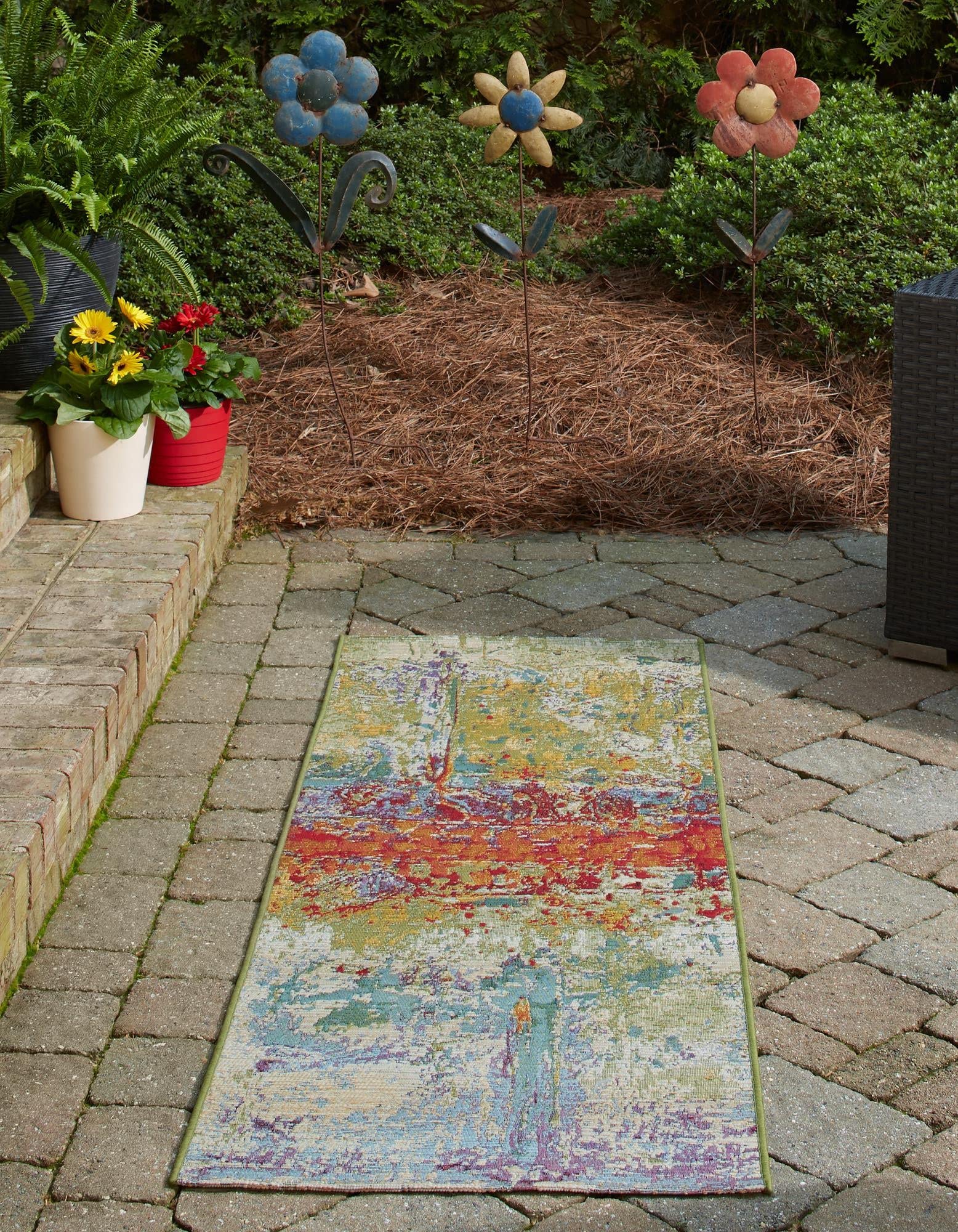 Rugs.com Outdoor Modern Collection Rug β 2' 7 x 12' Runner Multi Flatweave Rug Perfect for Hallways, Entryways
