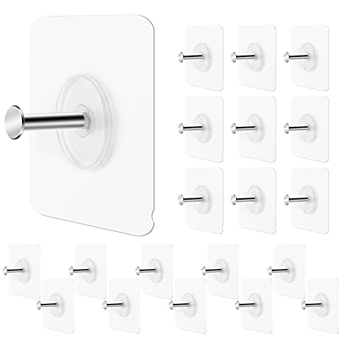 Ginmino Adhesive Wall Hooks Transparent Self Adhesive Hooks Stainless Steel Waterproof and Oilproofm,Suitable for Bathroom Kitchen,20 Pack