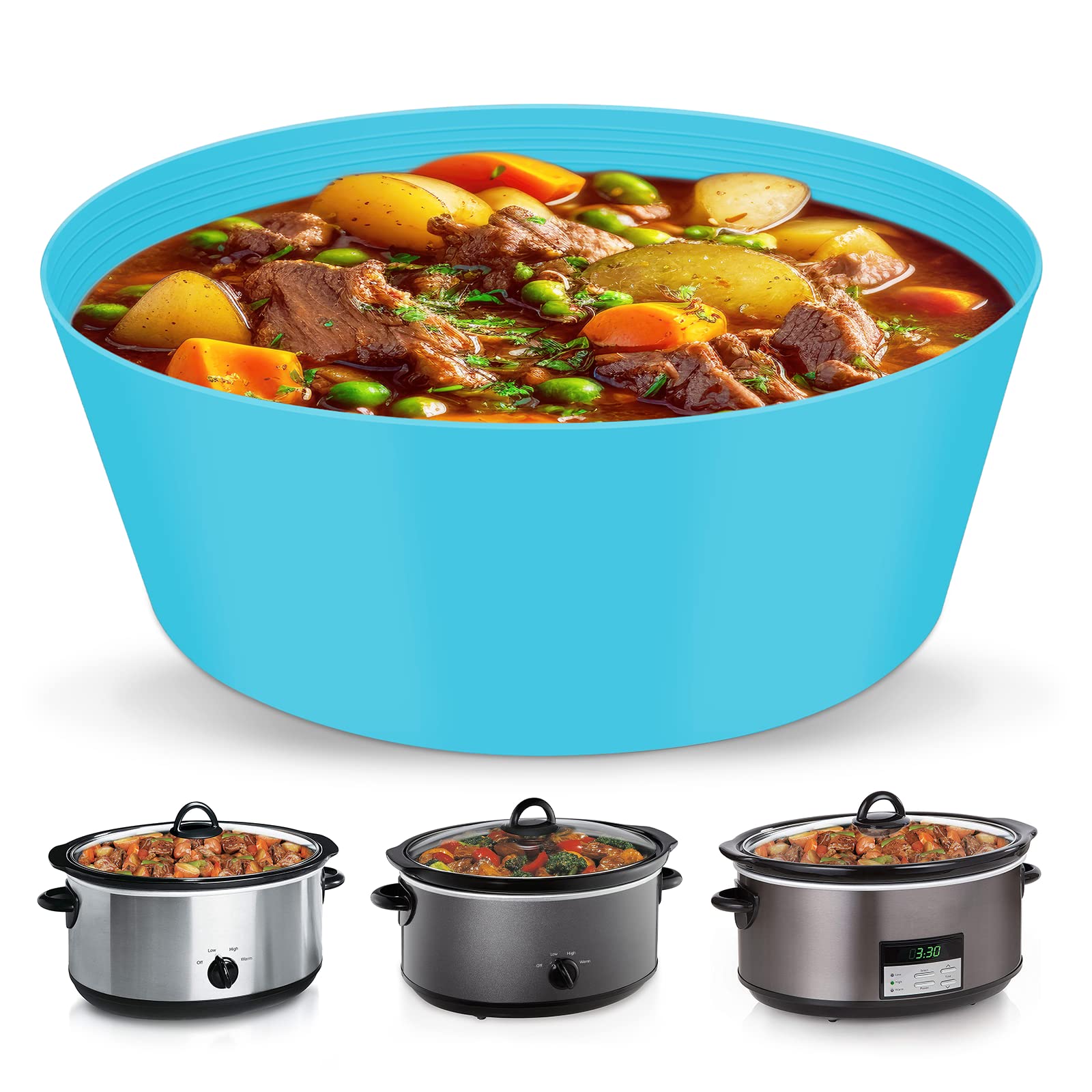 Silicone Slow Cooker Liners fit Crock-Pot 7-8 Quart Oval Slow Cooker，Reusable & Leakproof Dishwasher Safe Cooking Liner for 7 Quart Crock Pot (1pcs-Blue [Fit 7 to 8 QT][12"D x 9.25"W x 4.92"H])