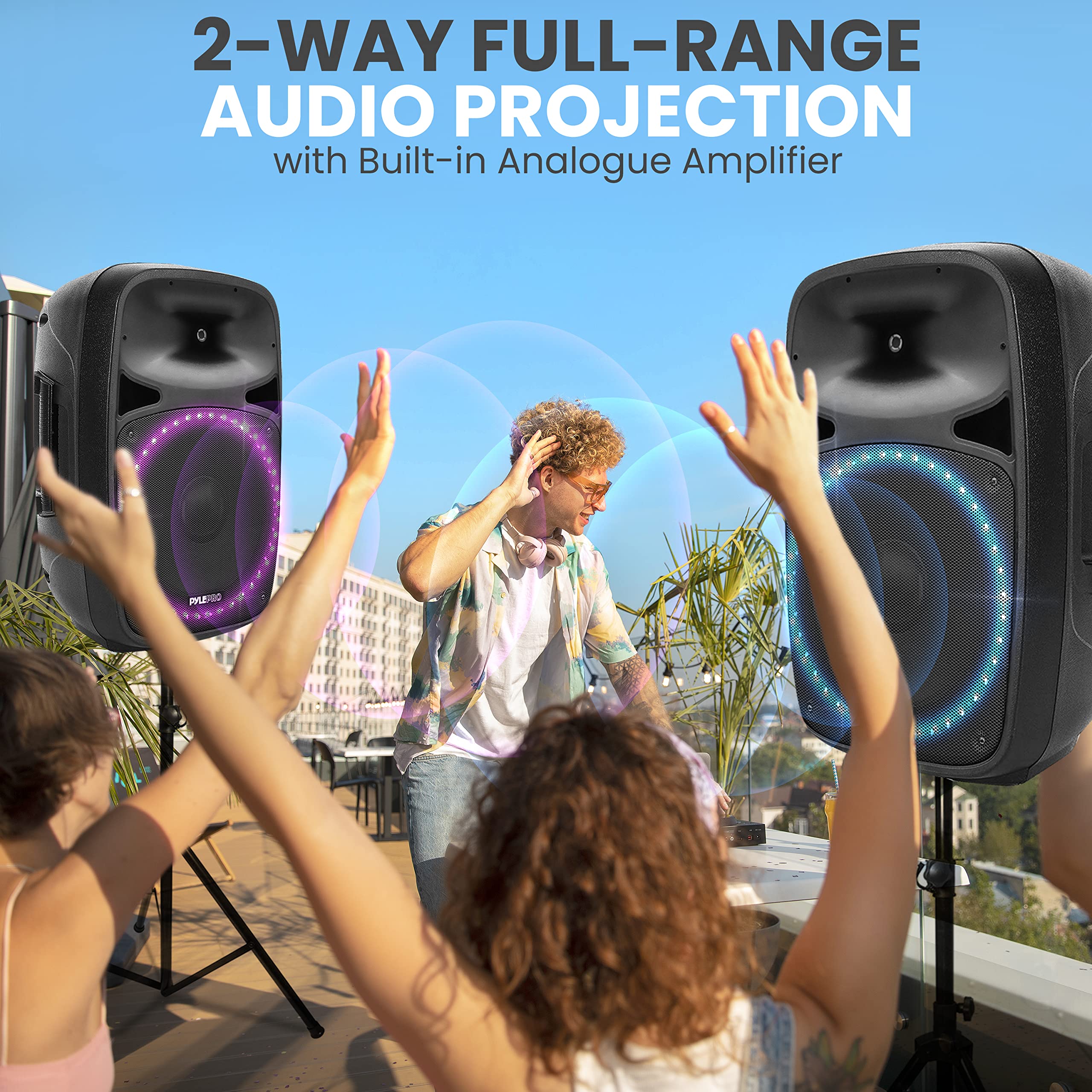 Pyle Powerful Wireless Sound 400W Portable Bluetooth PA Speaker - 12" Indoor/Outdoor Audio System w/Party Lights, Digital Display, FM/AUX/MP3/USB/SD, Handle, Wheels, Microphone, Remote