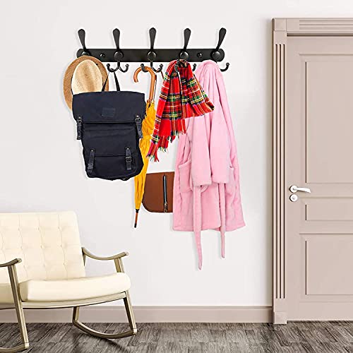 Wall Mounted Coat Rack - 5 Tri Hooks, Heavy Duty, Stainless Steel, Metal Coat Hook Rail for Coat Hat Towel Purse Robes Mudroom Bathroom Entryway (Black)