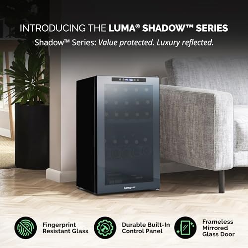 Luma Comfort Shadow Series Wine Cooler Refrigerator 33 Bottle Dual Temperature Zones, Freestanding Mirrored Wine Fridge with Double-Layer Tempered Glass Door & Compressor Cooling,Black