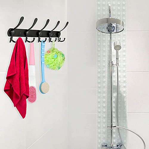 Wall Mounted Coat Rack - 5 Tri Hooks, Heavy Duty, Stainless Steel, Metal Coat Hook Rail for Coat Hat Towel Purse Robes Mudroom Bathroom Entryway (Black)