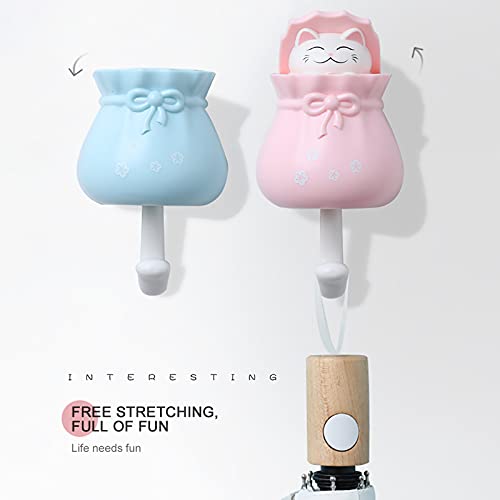 Creative Cute Cat Wall Hook Key Holder,ULemeili Cartoon Coat Wall Hooks for Hanging,Wall Mounted Adhesive Shower Hat Towel Hook,Decorative Kids Room Living Room Bathrooms Towel Hanger,Storage Rack