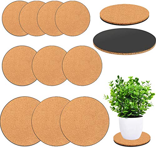Venyat 10 Pieces 3 Sizes Cork Plant Coasters, 4/6/8 Inch Cork Plant Mats Cork Coasters for Plants, Plant Coasters for House Plants Indoors (Nude & Black)