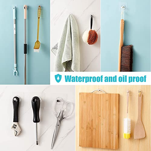 Ginmino Adhesive Wall Hooks Transparent Self Adhesive Hooks Stainless Steel Waterproof and Oilproofm,Suitable for Bathroom Kitchen,20 Pack