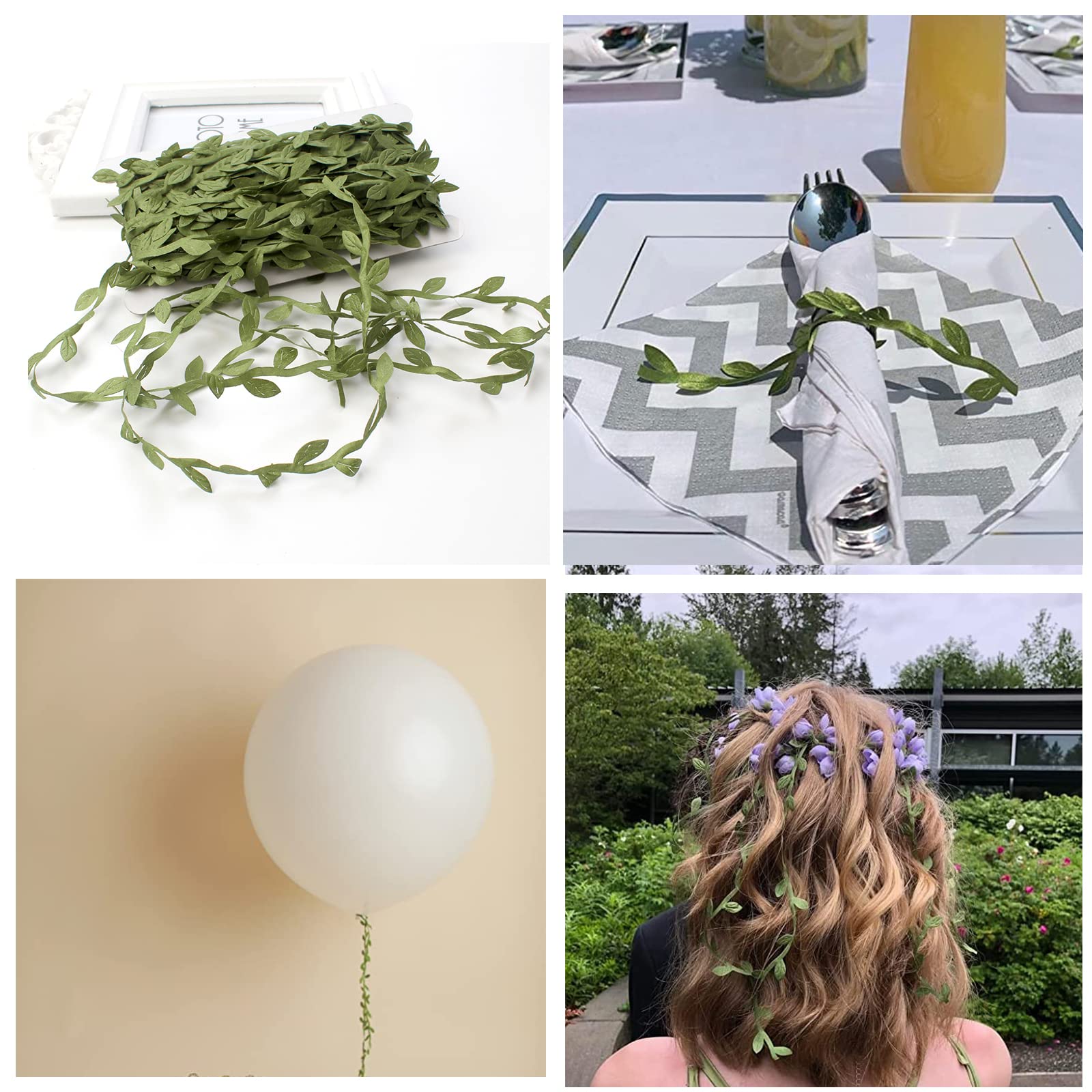 AMZFULY 66 Ft Artificial Vines,Green Leaf Gift Wrapping Trim Ribbon,Eucalyptus Leaves Garland Wreath Accessory DIY Craft Party Wedding Home Decoration