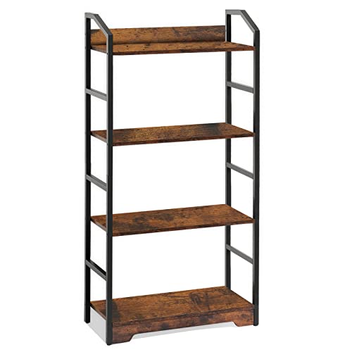 Vagusicc Industrial Display Standing Bookshelf, 4-Tier Tall Bookcase Wood Book Shelf, Modern Book Shelf Storage Organizer Steel Frame, Multipurpose Bookshelf for Living Room/Bedroom/Kitchen/Bathroom