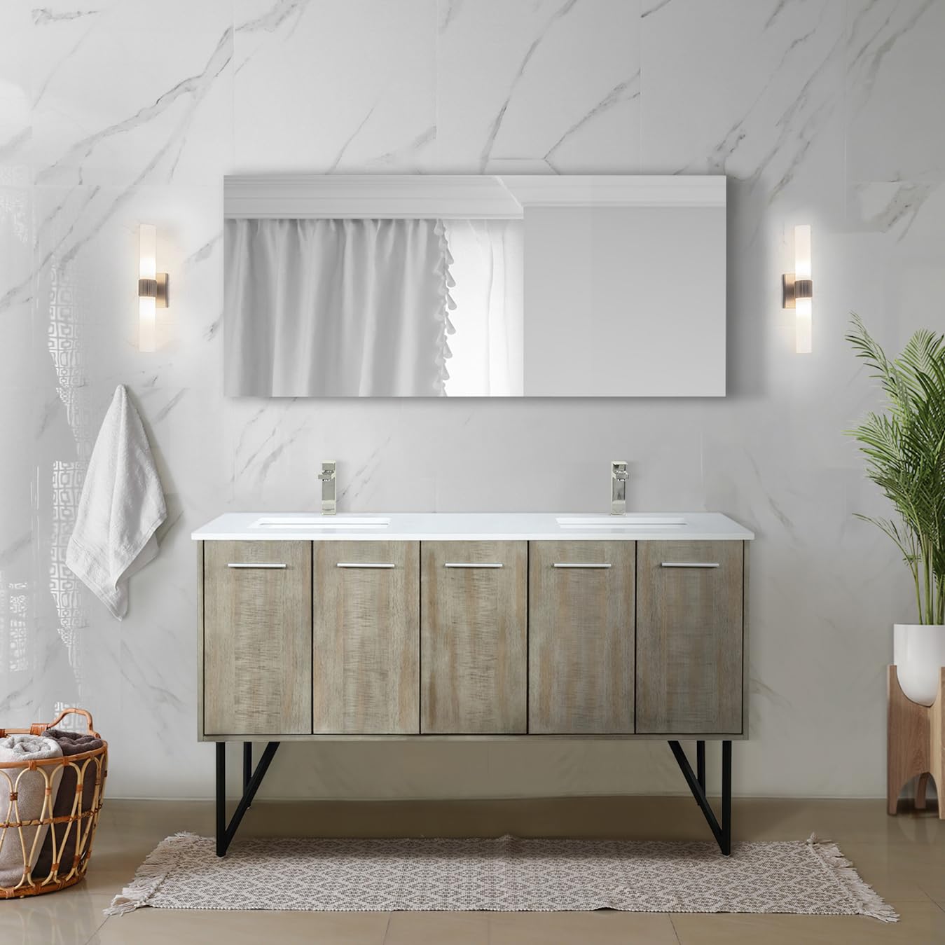 Bell+Modern Fairfield 60 in W x 20 in D Rustic Acacia Double Bath Vanity and Cultured Marble Top