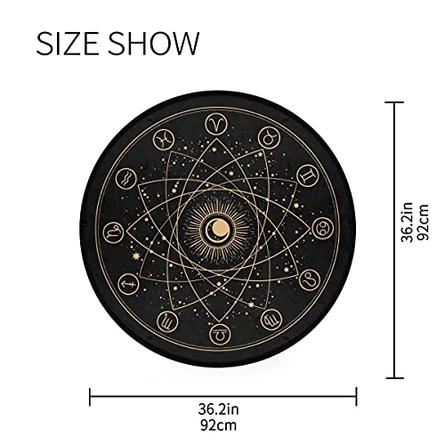 ALAZA Zodiac Sign Geometric Round Area Rug Non-Slip Floor Mat for Dorm Bedroom Living Room Home Decor 3ft Diameter