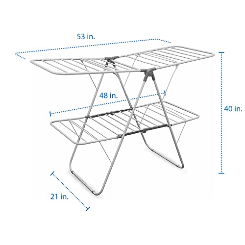 Brookstone [2 Tier [Double Spaced] Foldable Clothes Drying Rack, Collapsible Laundry Hanger, NO Installation Required - Ready Out of The Box