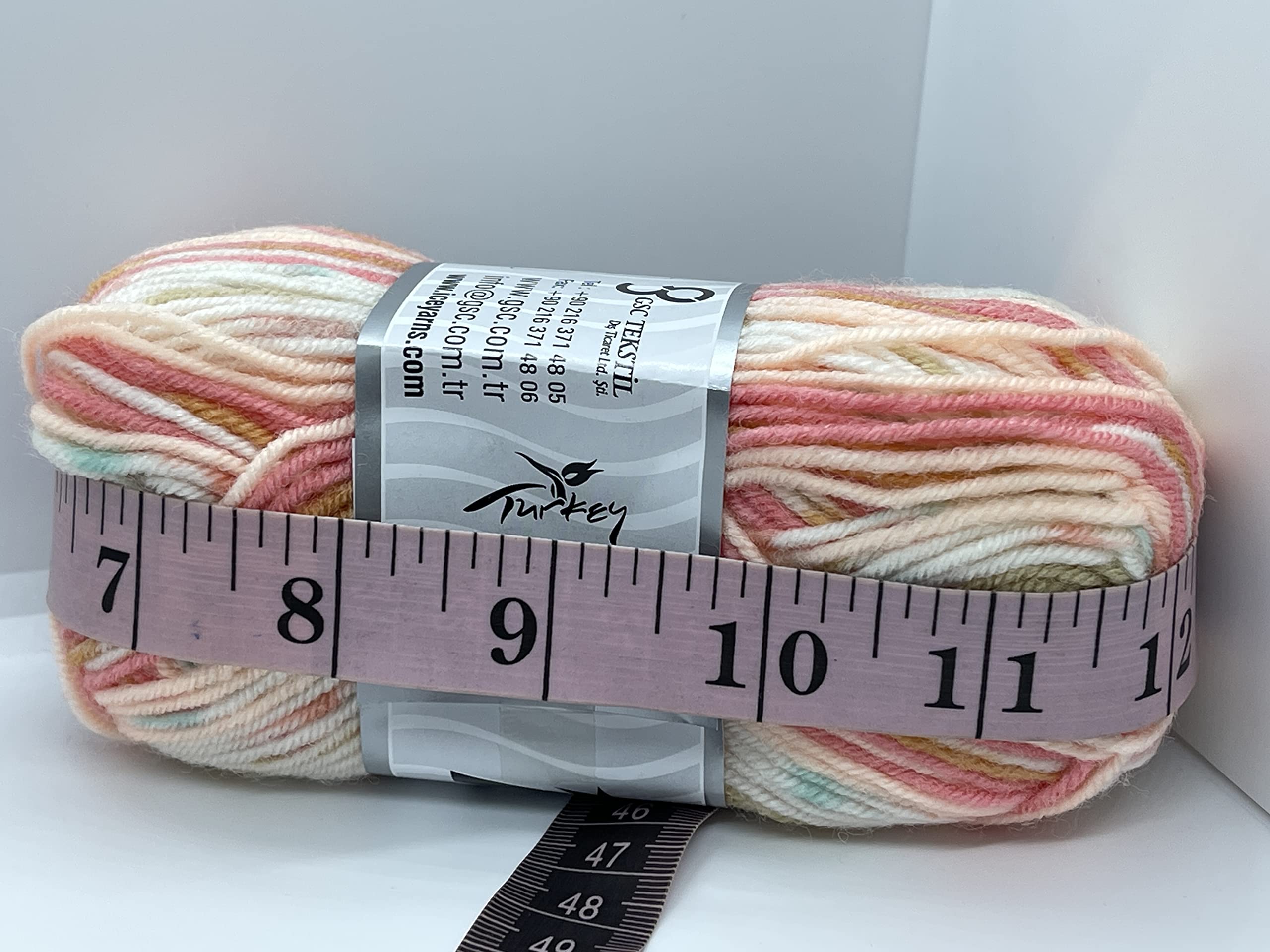 Salmon Mini Baby Design DK Yarn - Acrylic Wool Blend Self-Patterning Yarn 50 Gram, 142 Yards - Salmon, Amber Blue, White +