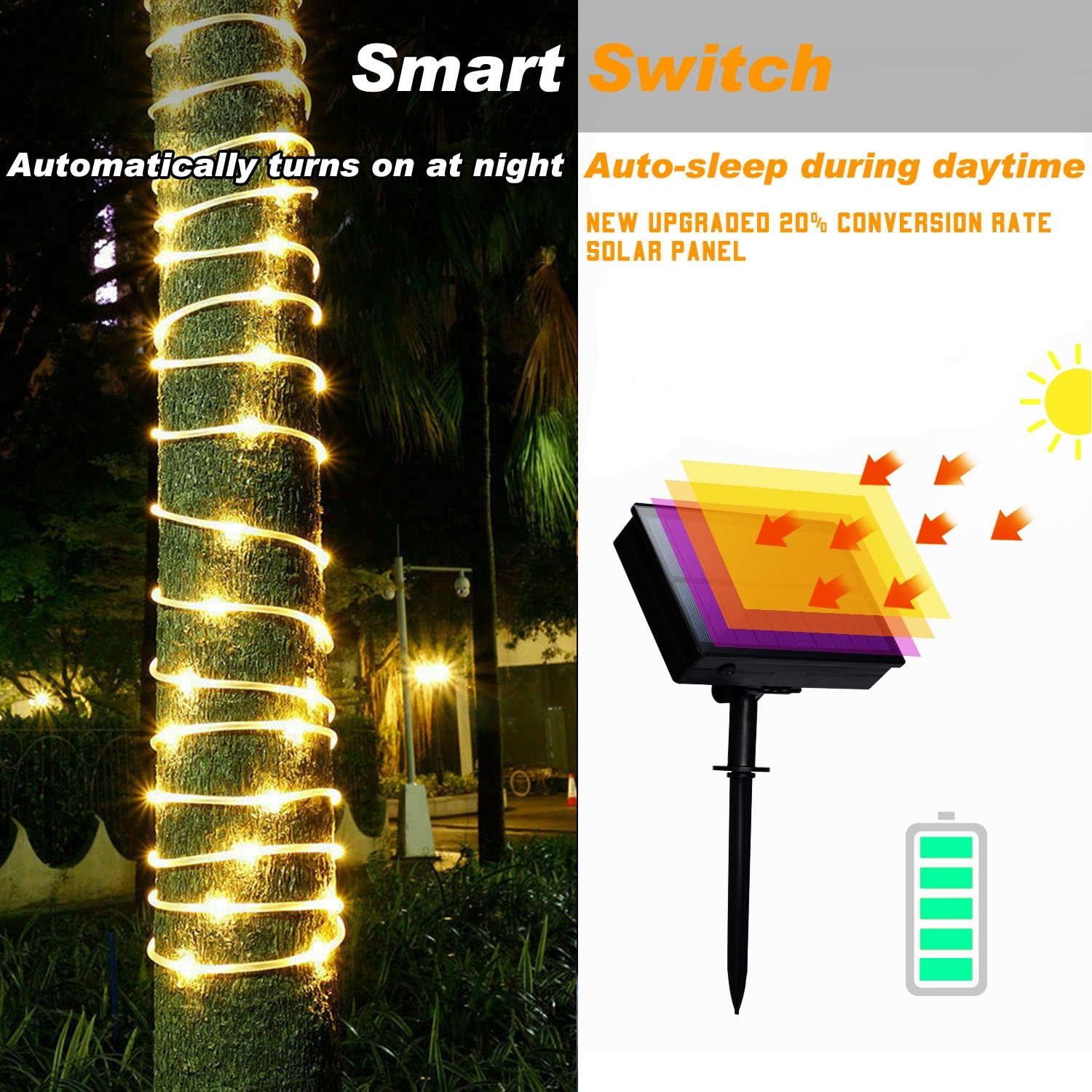 Solar Rope Light Waterproof IP65 39FT 100LEDs Outdoor LED Solar Outdoor Lights for Party Garden Yard Home Wedding Christmas Halloween Holiday Tree Decoration Lighting