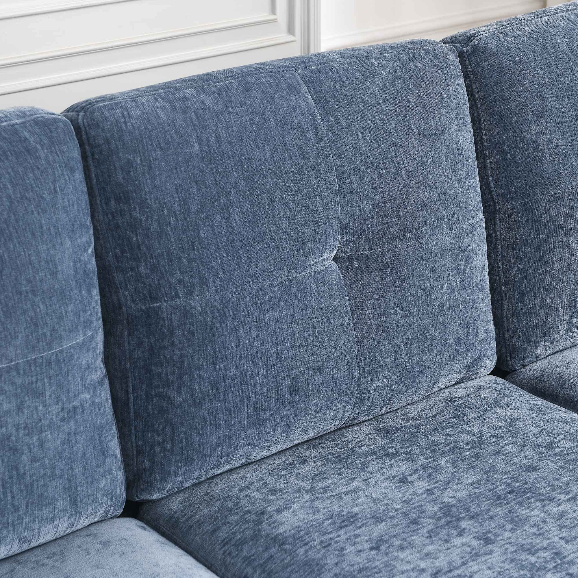 ATY Convertible Sectional Sofa with Removable Ottoman and Cushions, 3 Seats L-Shape Chenille Couch w/Pocket & Rubber Wood Legs, Perfect for Livingroom, Aapartment, Small Space, 80", Navy
