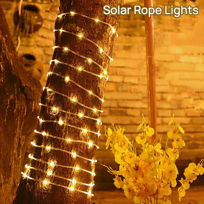 Solar Rope Light Waterproof IP65 39FT 100LEDs Outdoor LED Solar Outdoor Lights for Party Garden Yard Home Wedding Christmas Halloween Holiday Tree Decoration Lighting