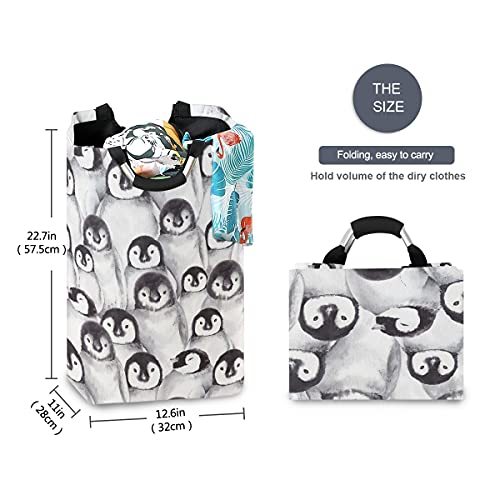 xigua Many Penguins Laundry Basket Large Laundry Hamper Foldable Dirty Clothes Toys Organizer Bag with Handles for Bathroom,Bedroom,College Dorm,Kids Room