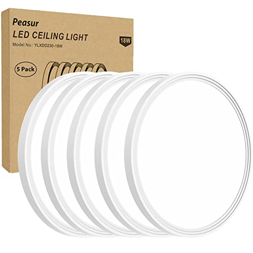5Pack 9Inch Flush Mount Ceiling Light White,18 Watt 5000K LED Ceiling Light Fixture, Ultra Slim Close to Ceiling Light Fixture, Round Flat Low Profile Ceiling Lamp For Kitchen Bedroom Basement Hallway