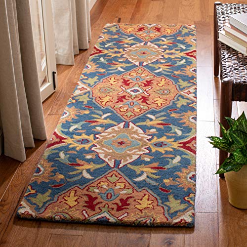 SAFAVIEH Heritage Collection Runner Rug - 2'3" x 12', Camel & Blue, Handmade Traditional Oriental Wool, Ideal for High Traffic Areas in Living Room, Bedroom (HG653A)