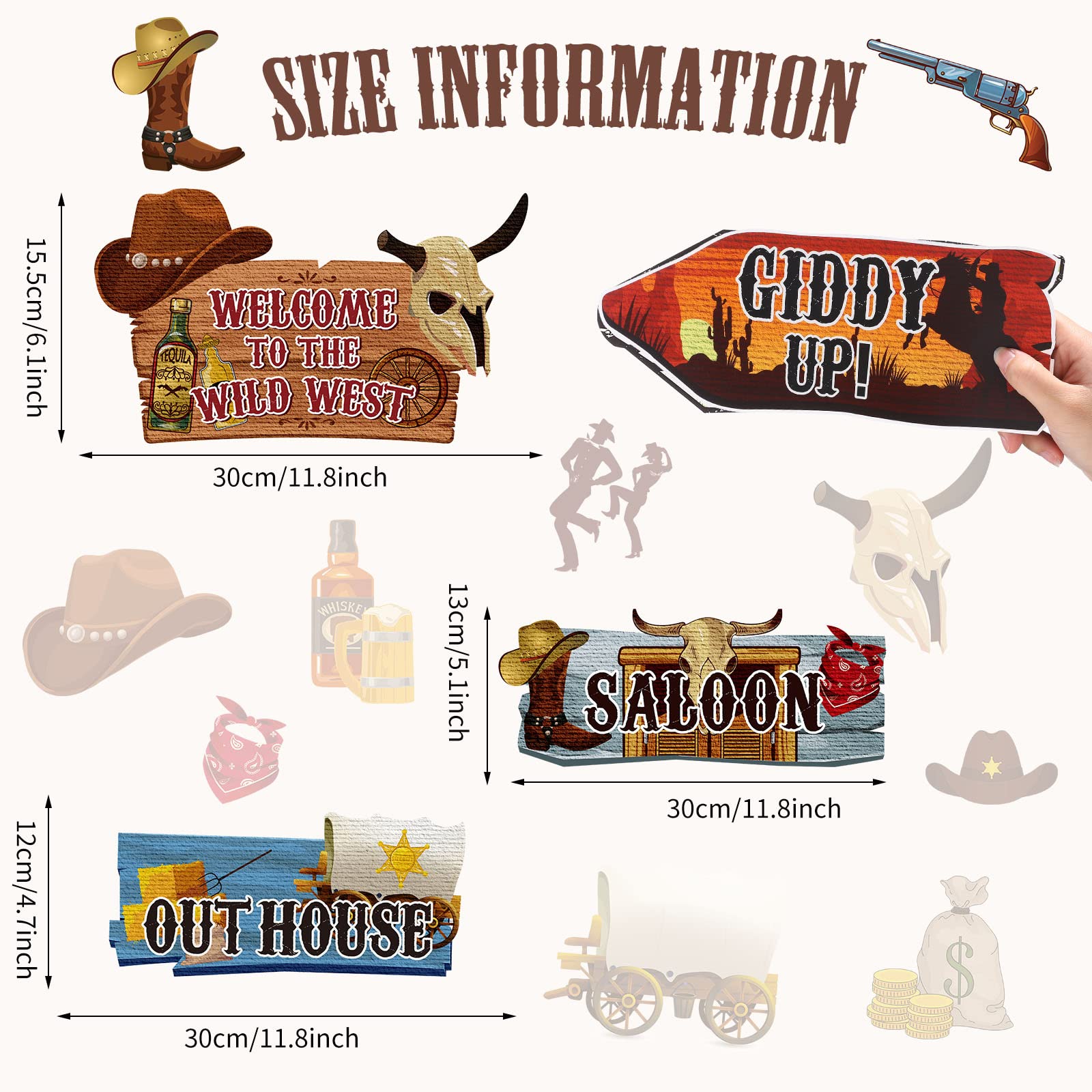 Faccito 24 Pcs Western Party Directional Sign Yard Cowboy Rodeo Theme Cutouts Wild West Welcome Sign Decor for Western Birthday Photo Props Backdrop Wall Party Decorations(null)