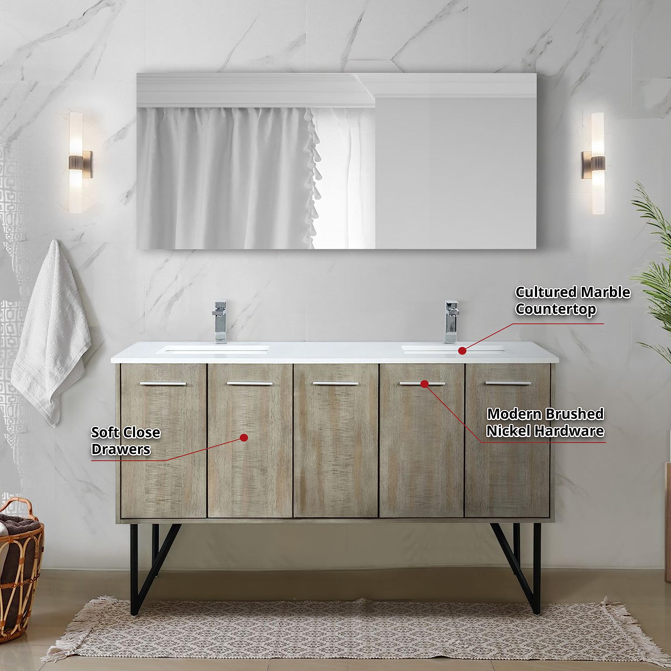 Bell+Modern Fairfield 60 in W x 20 in D Rustic Acacia Double Bath Vanity and Cultured Marble Top