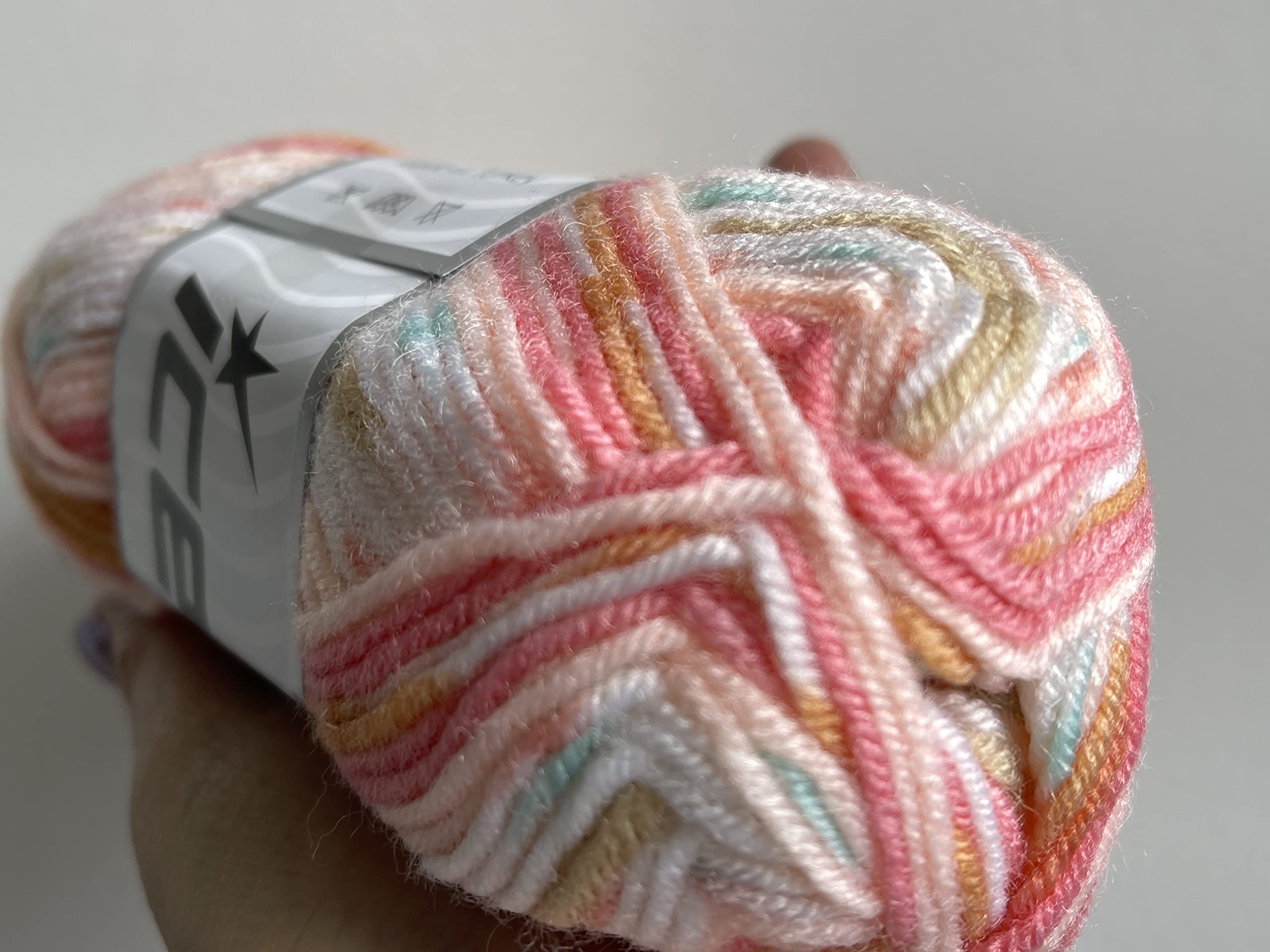 Salmon Mini Baby Design DK Yarn - Acrylic Wool Blend Self-Patterning Yarn 50 Gram, 142 Yards - Salmon, Amber Blue, White +