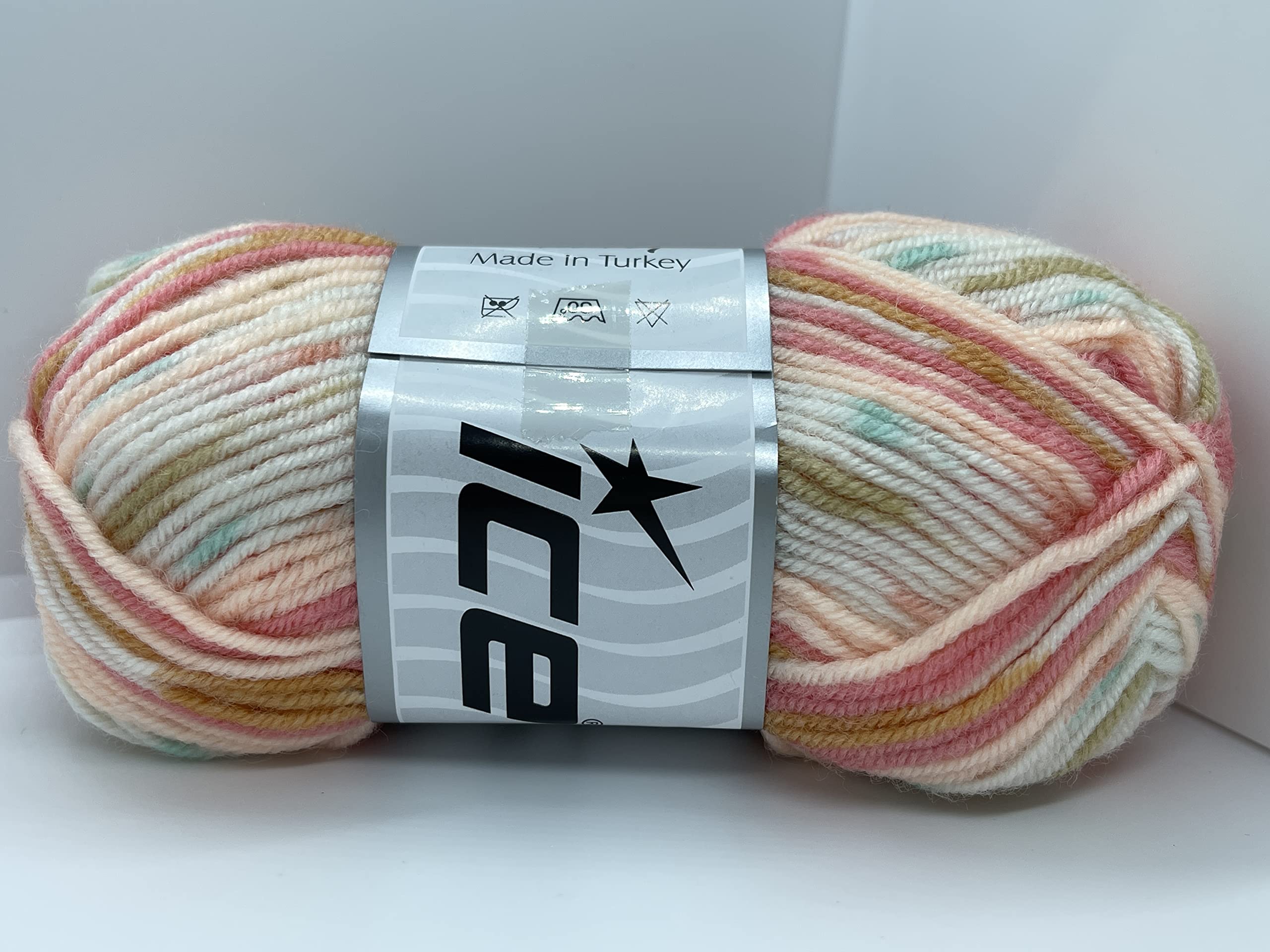 Salmon Mini Baby Design DK Yarn - Acrylic Wool Blend Self-Patterning Yarn 50 Gram, 142 Yards - Salmon, Amber Blue, White +