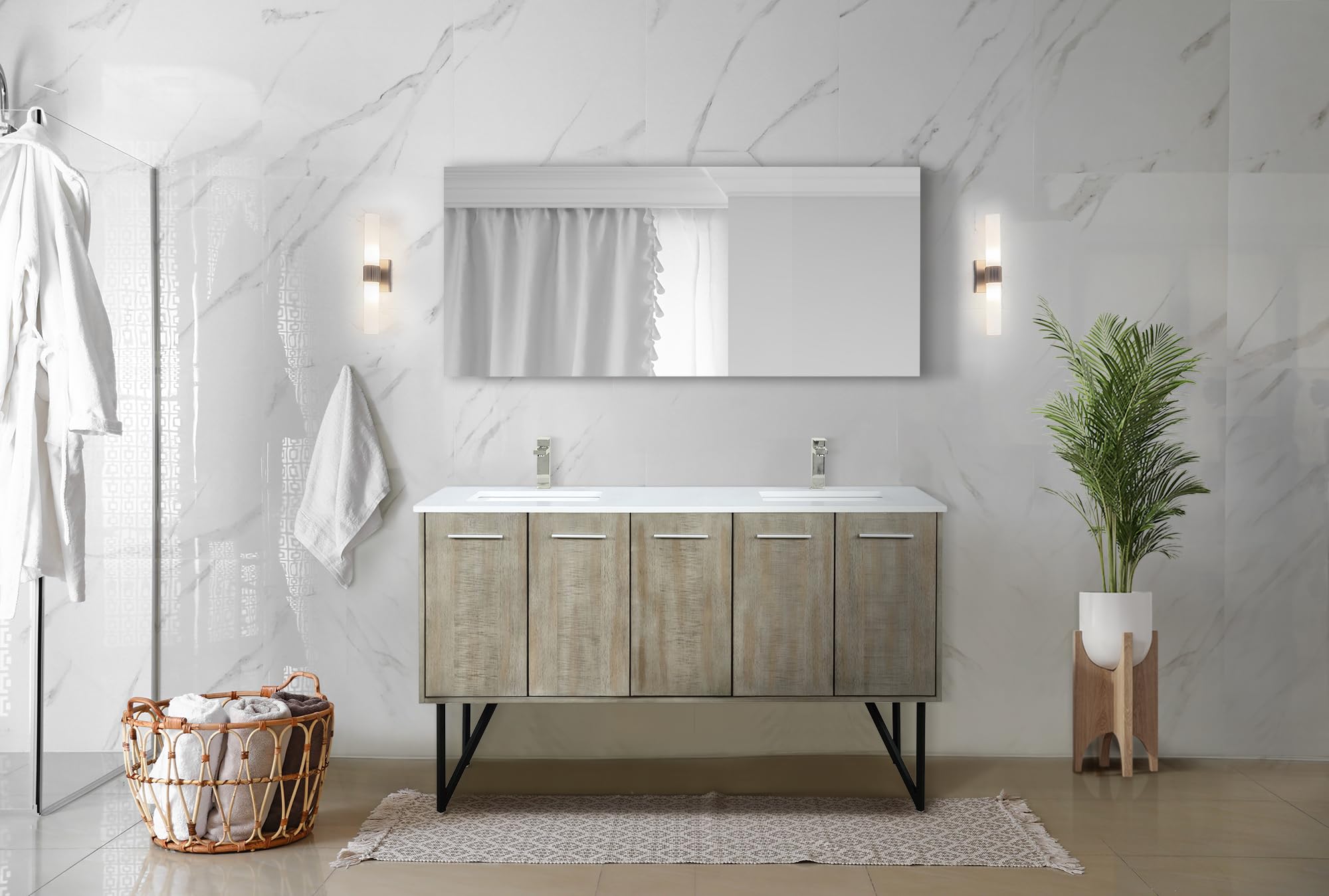 Bell+Modern Fairfield 60 in W x 20 in D Rustic Acacia Double Bath Vanity and Cultured Marble Top