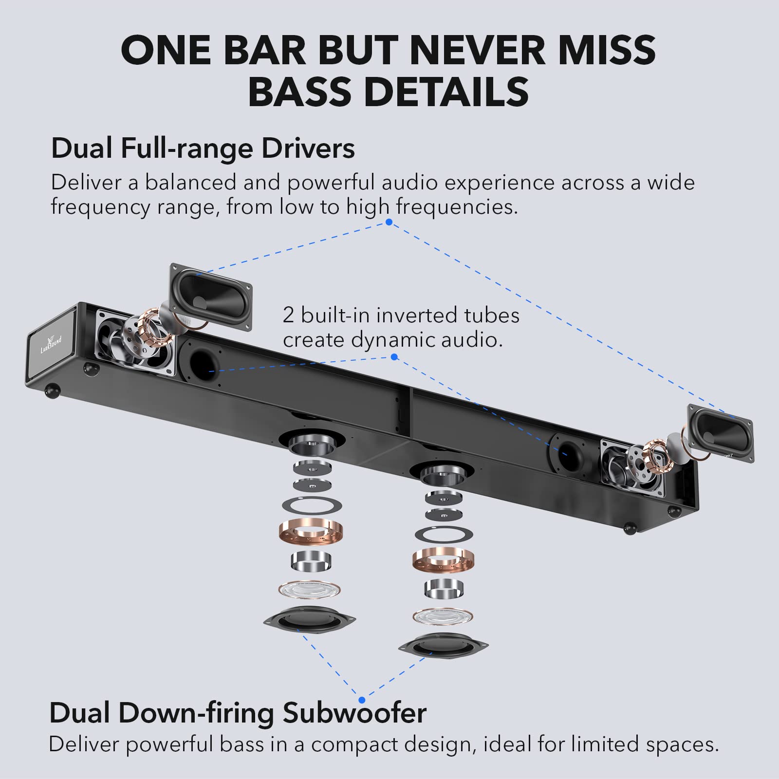 LARKSOUND 2.1 CH Soundbar with Built-in Subwoofer, 31 Inch Sound Bar for TV with Bluetooth/HDMI ARC/Optical/AUX/USB Connections