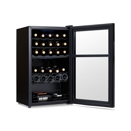 Luma Comfort Shadow Series Wine Cooler Refrigerator 33 Bottle Dual Temperature Zones, Freestanding Mirrored Wine Fridge with Double-Layer Tempered Glass Door & Compressor Cooling,Black