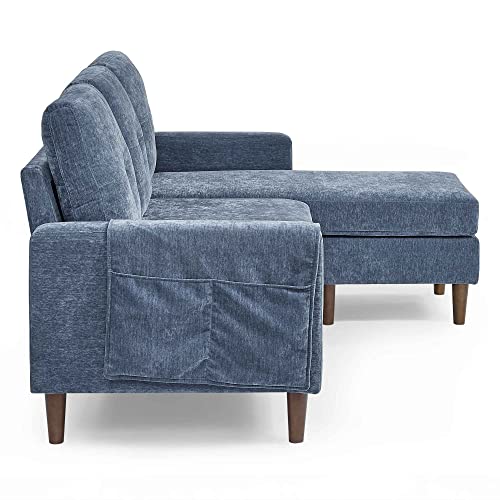 ATY Convertible Sectional Sofa with Removable Ottoman and Cushions, 3 Seats L-Shape Chenille Couch w/Pocket & Rubber Wood Legs, Perfect for Livingroom, Aapartment, Small Space, 80", Navy